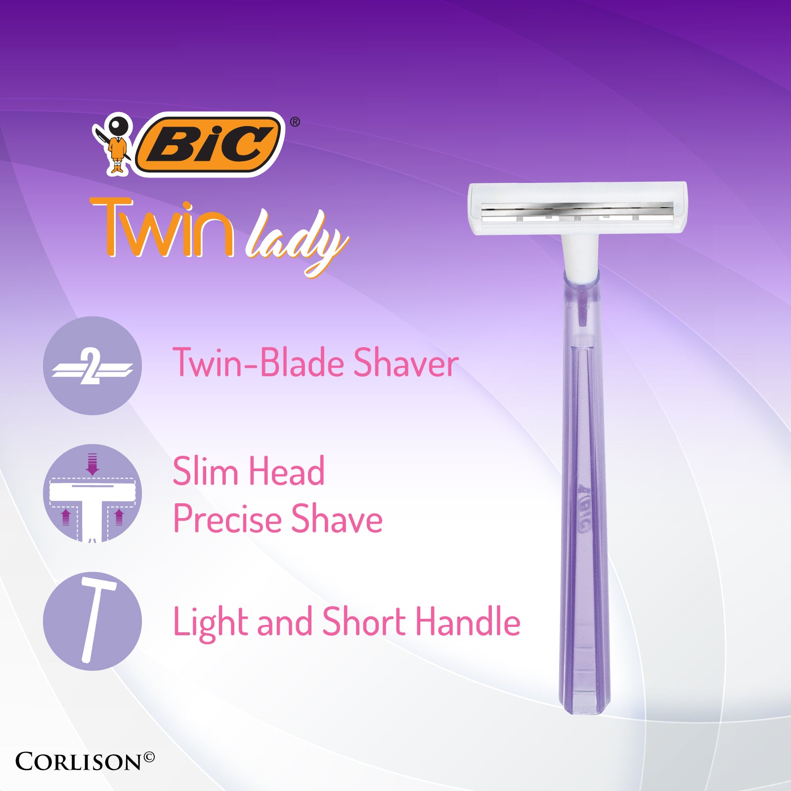 BIC Twin Lady Women's Disposable Razor - Twin-Blade, Non-Pivoting Head ...