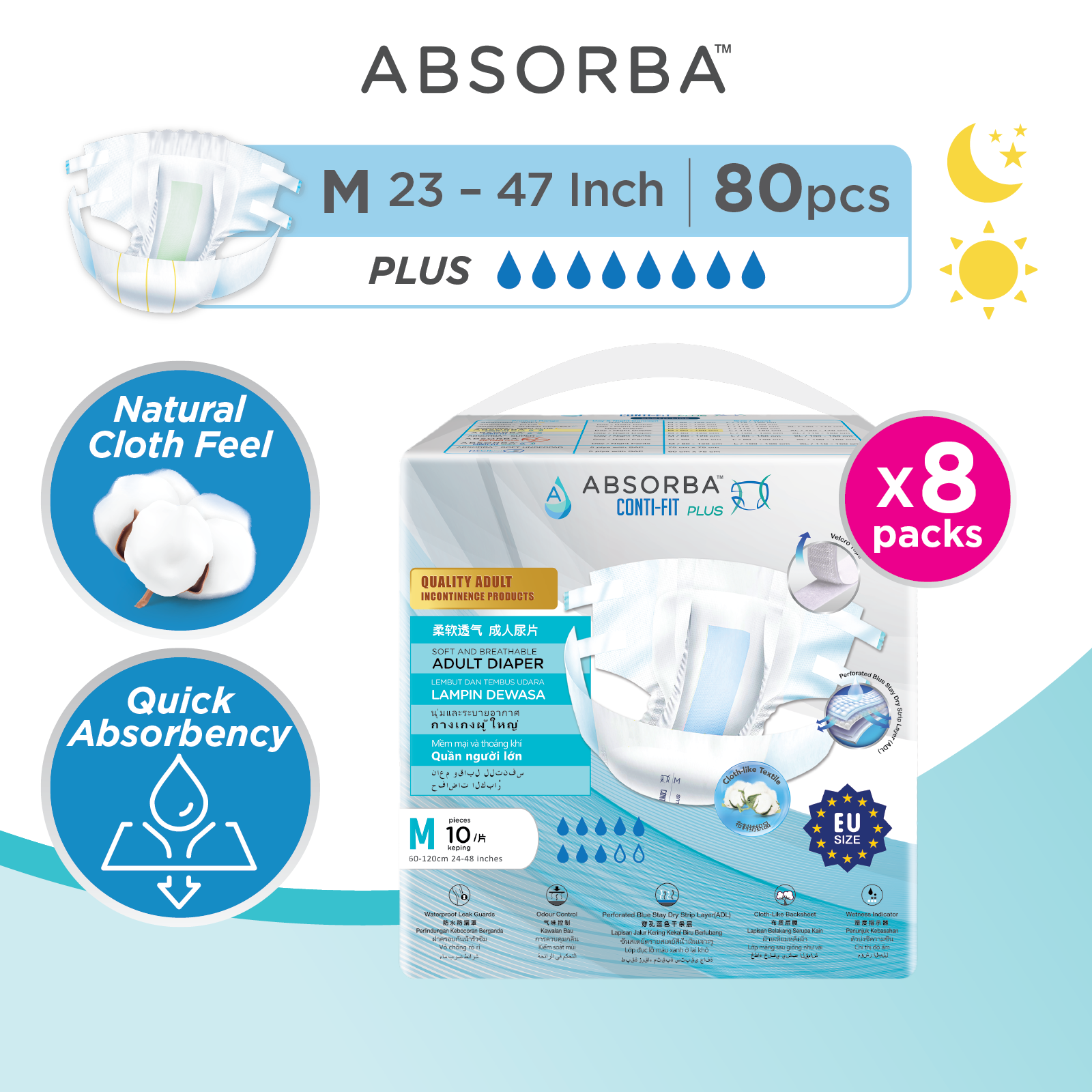 ABSORBA CONTIFIT PLUS Adult Diapers - M | ShopCorlison Singapore